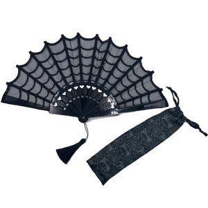 Accessories | Spiderweb Black Lace Gothic Hand Fan With Storage Pouch ...